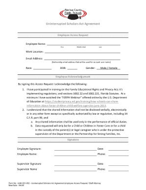 Fillable Online Uninterrupted Scholars Act Agreement Employee Access Request Form. Employee ...