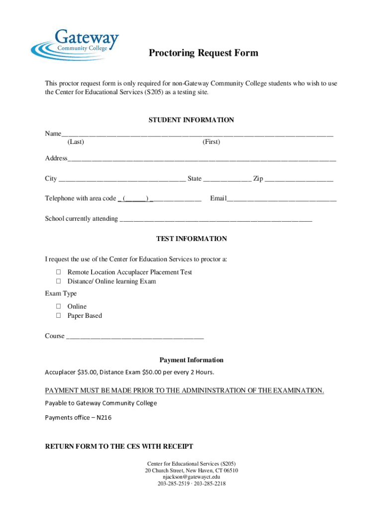 Fillable Online Proctoring Request FormNRCC Online Fax Email Print - pdfFiller