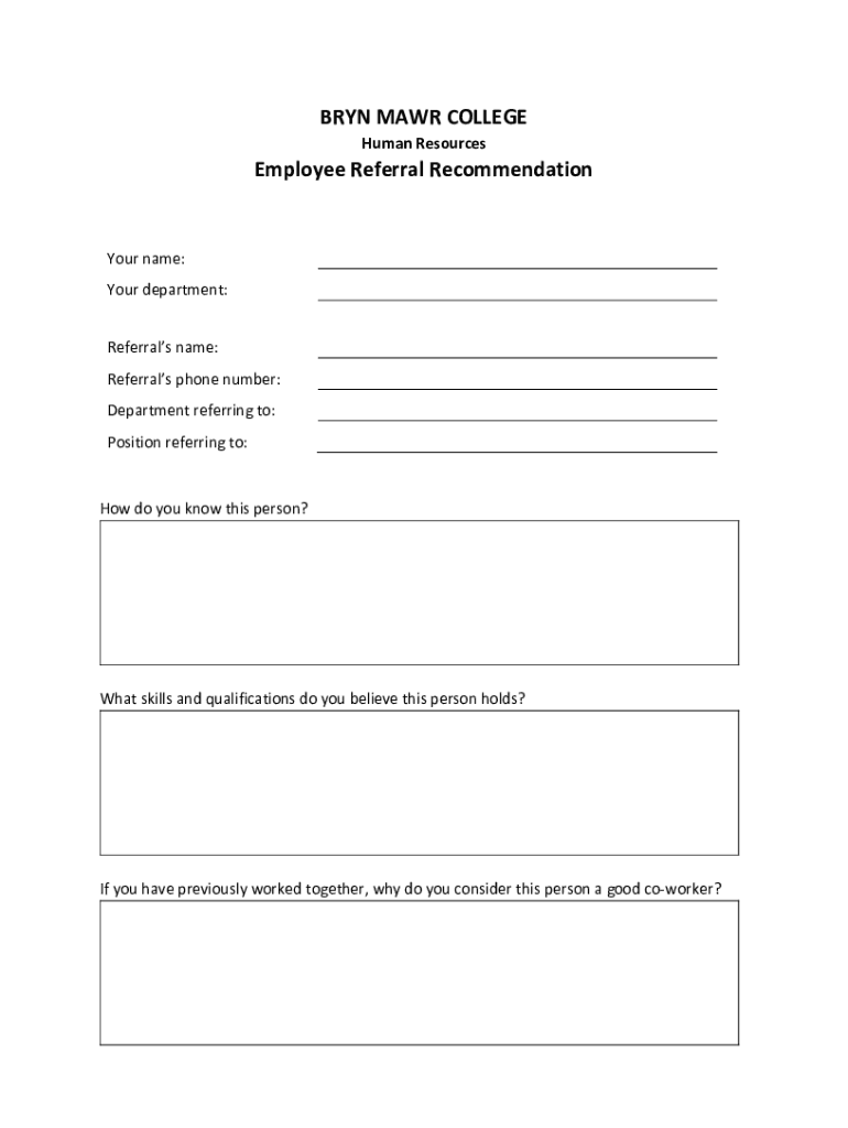 Fillable Online HR Employee Referral Form. HR Employee Referral Form ...