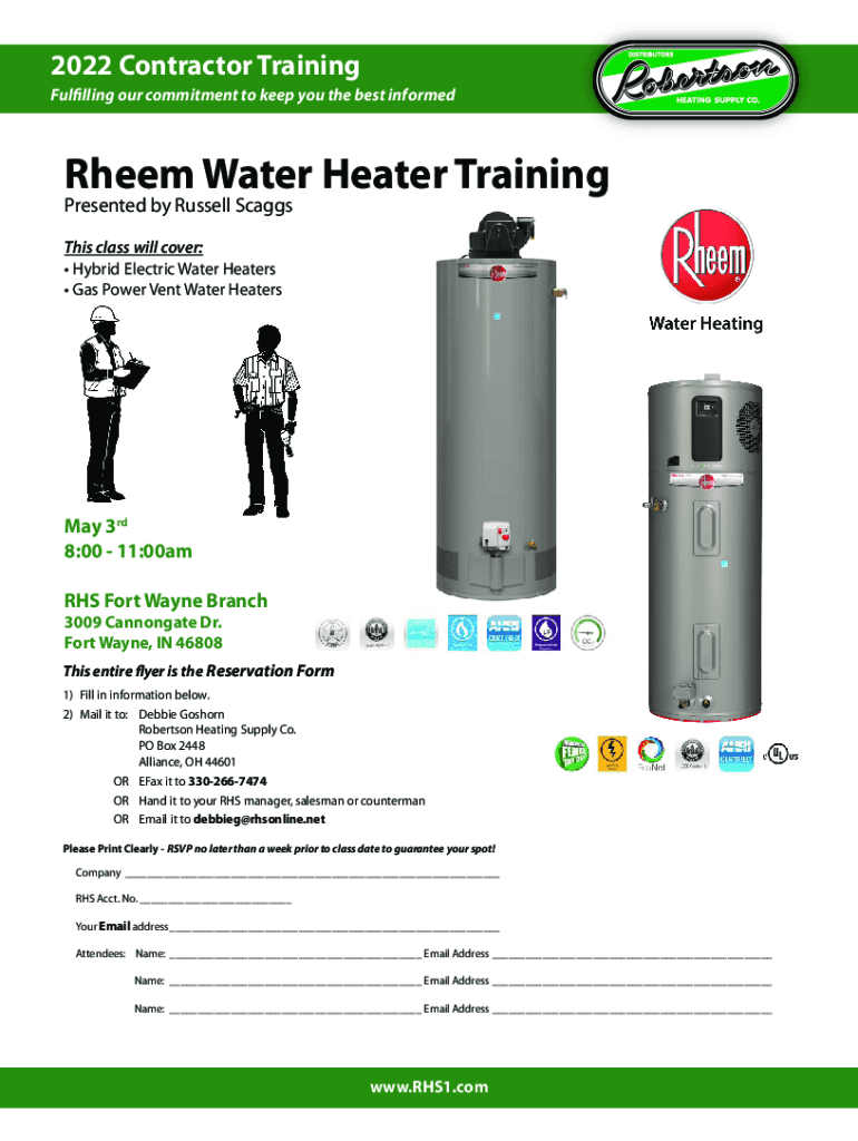 Fillable Online x TROY - Rheem Water Heater Training Fax Email Print ...