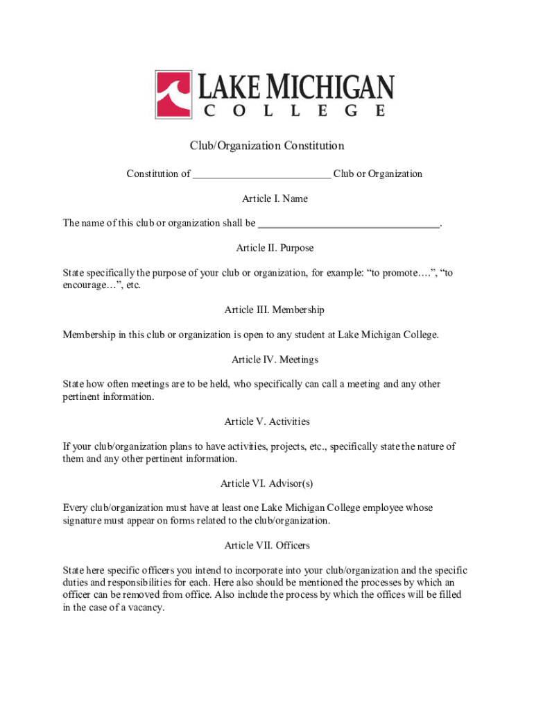 Fillable Online This sample constitution is provided as a guide for use ...