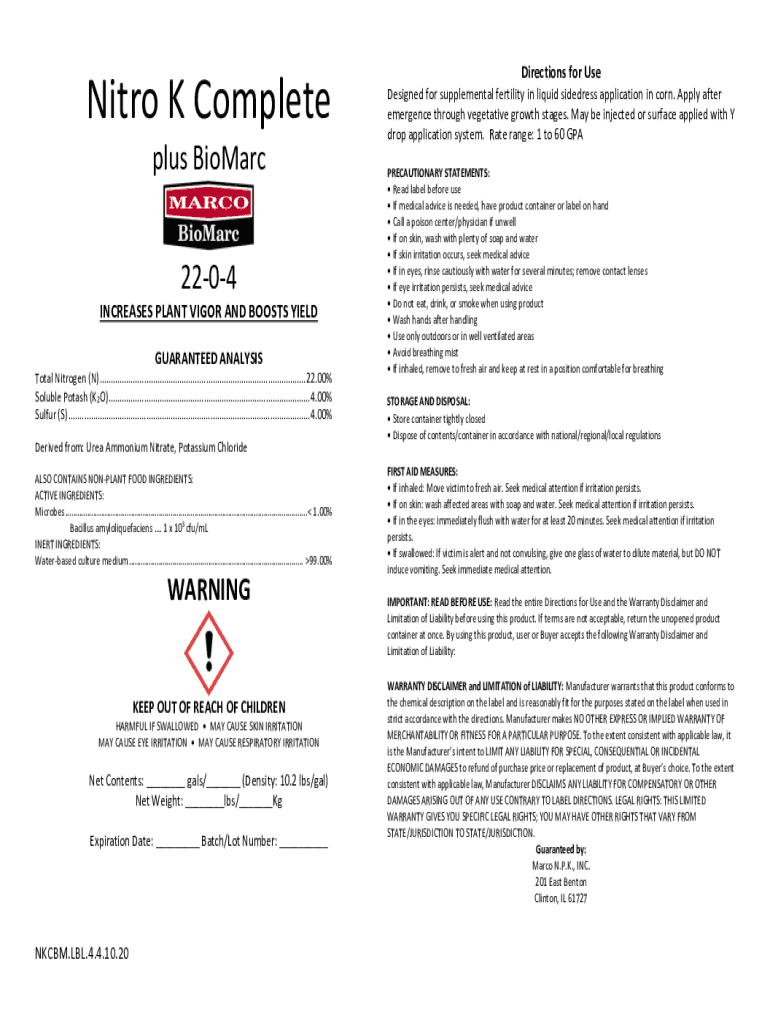 Fillable Online Nitro-K SRN 20-0-10Tree Injection Products Co. Fax ...
