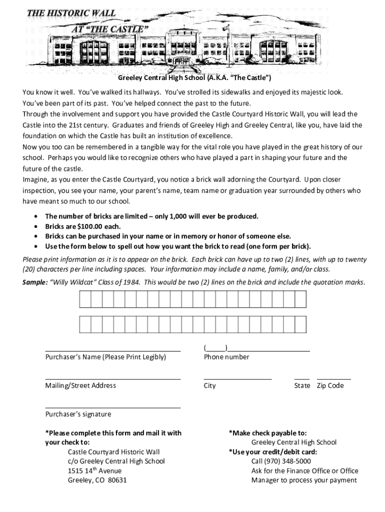Fillable Online Greeley Central High School (AKA The Castle) Fax Email ...