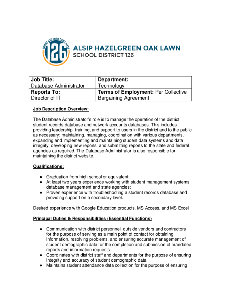 Fillable Online Database Administrator (dba) Job Description +TEMPLATE Fax Email Print - pdfFiller