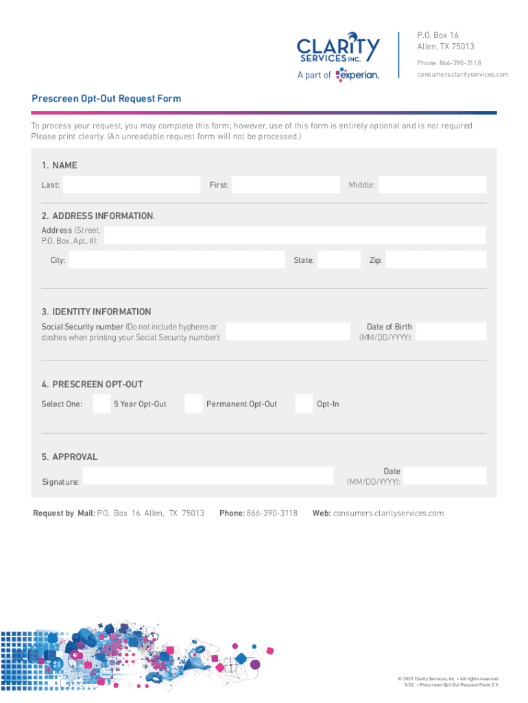 Fillable Online Prescreen Opt-Out Request Form Fax Email Print - pdfFiller