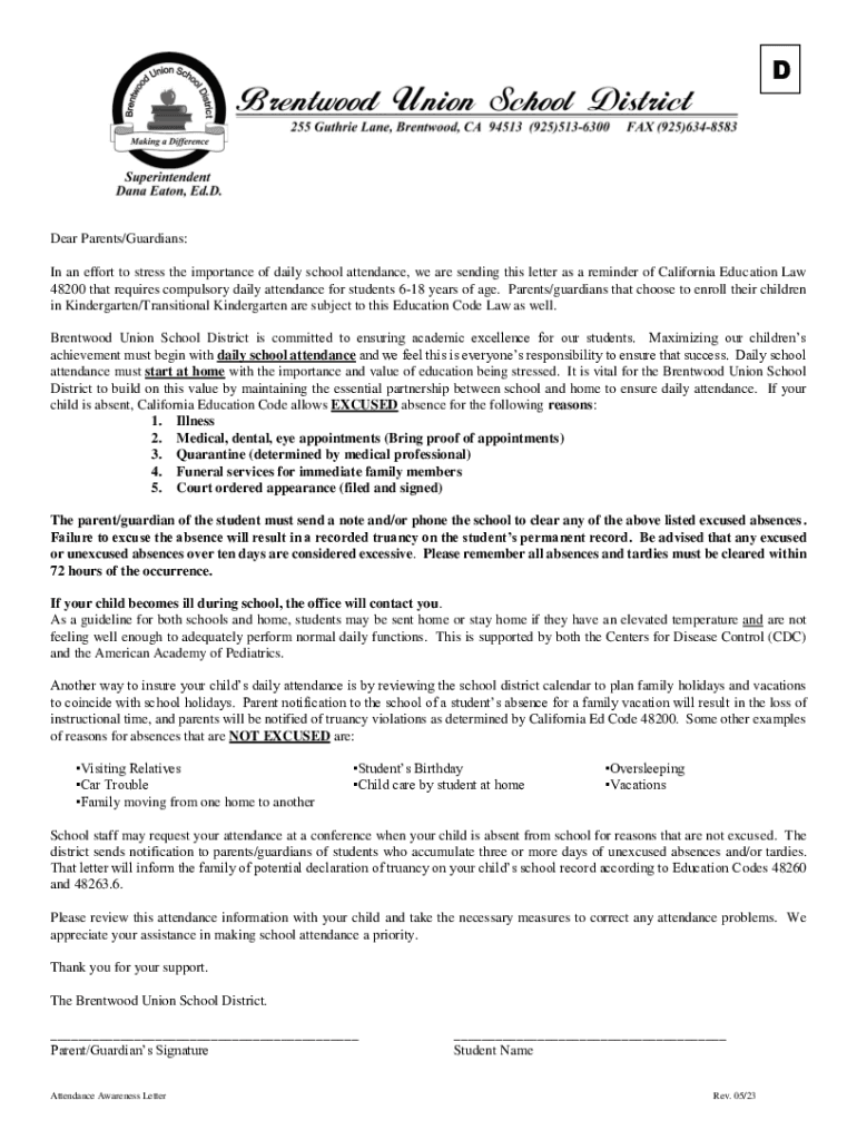 Fillable Online Letter to Parents Regarding Importance of Good Student ...