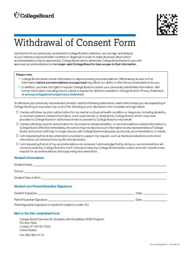 Fillable Online Withdrawal of Consent Form. Form for withdrawing prior ...