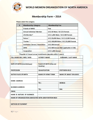 Fillable Online WORLD MEMON ORGANISATION Membership Form Fax Email ...