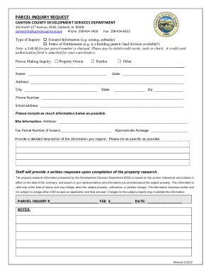 Fillable Online PARCEL INQUIRY REQUEST - Canyon County Fax Email Print ...