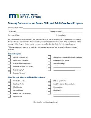 Fillable Online education mn Training Documentation Form - Child and ...