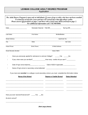 Fillable Online ADULT DEGREE PROGRAM Application Fax Email Print ...