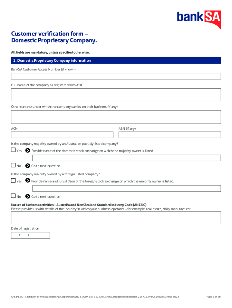 Fillable Online . BSA IDV - Domestic Proprietary Company Form Fax Email ...