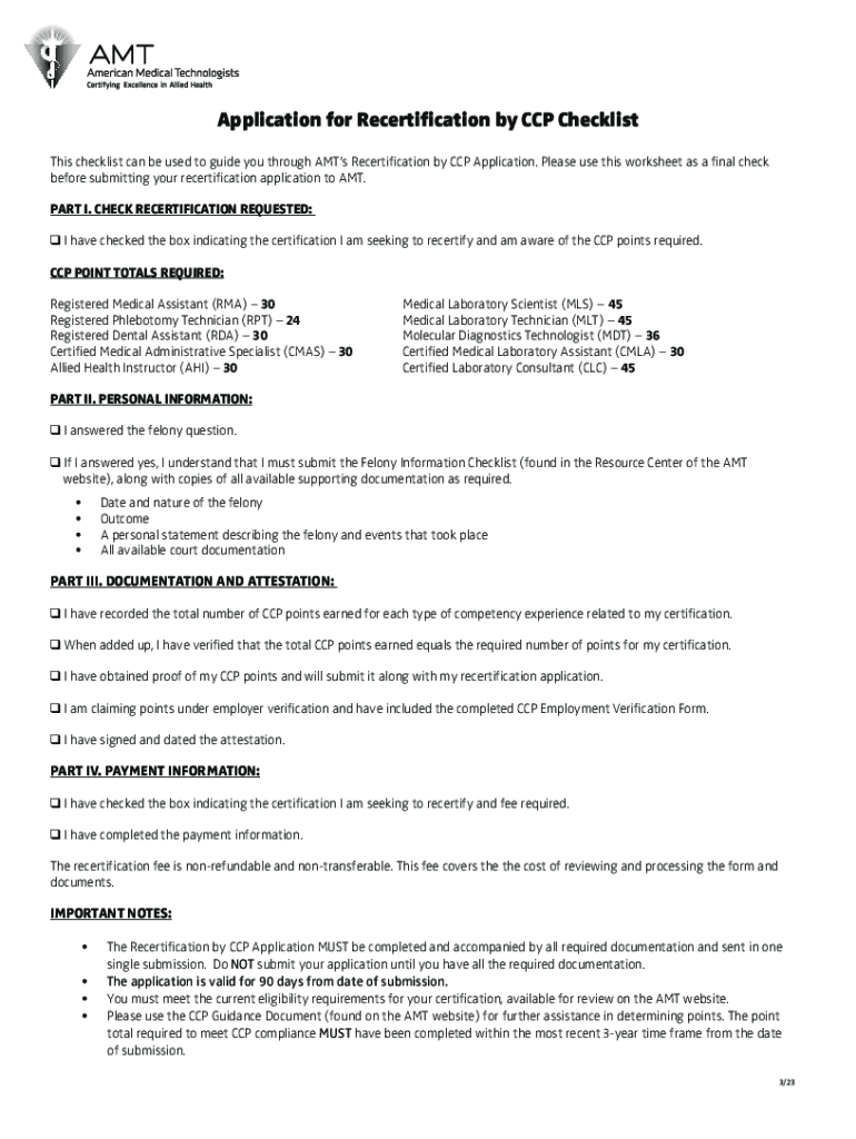 Fillable Online Application for Recertification by CCP Checklist Fax Email Print - pdfFiller