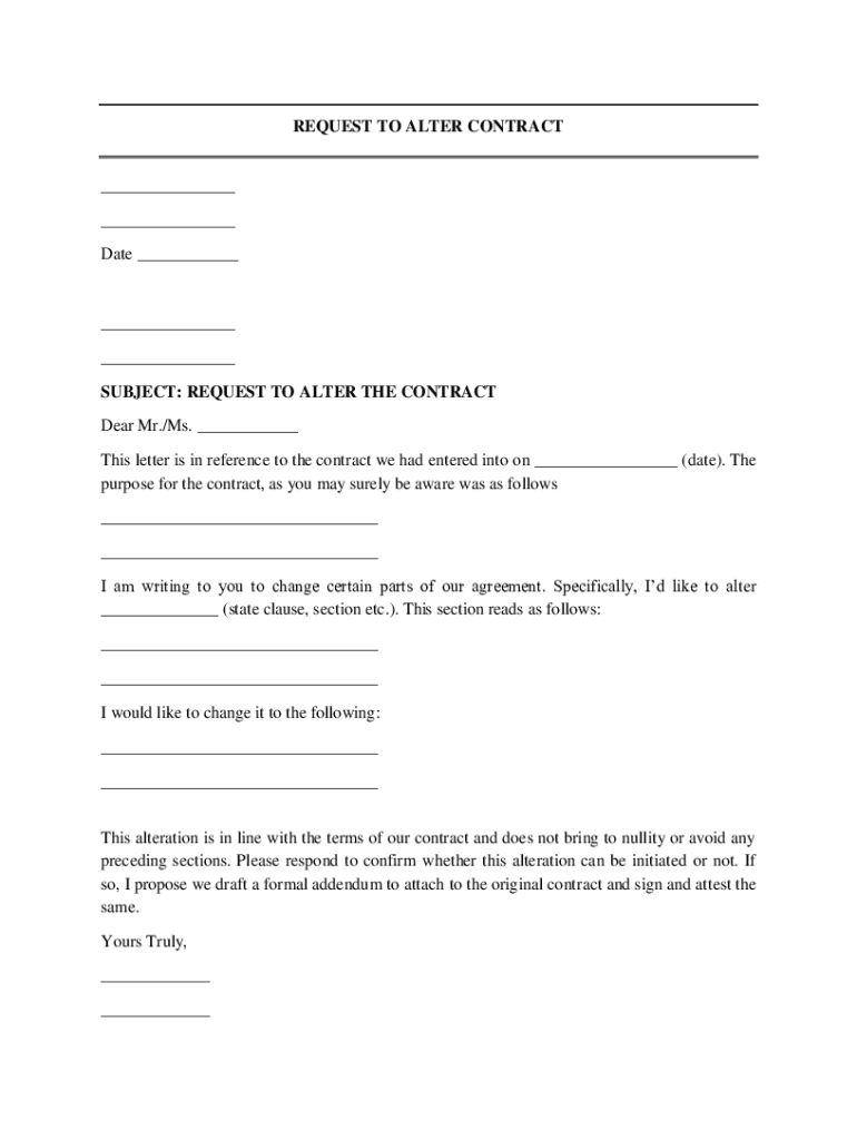Fillable Online REQUEST TO ALTER CONTRACT Fax Email Print - pdfFiller