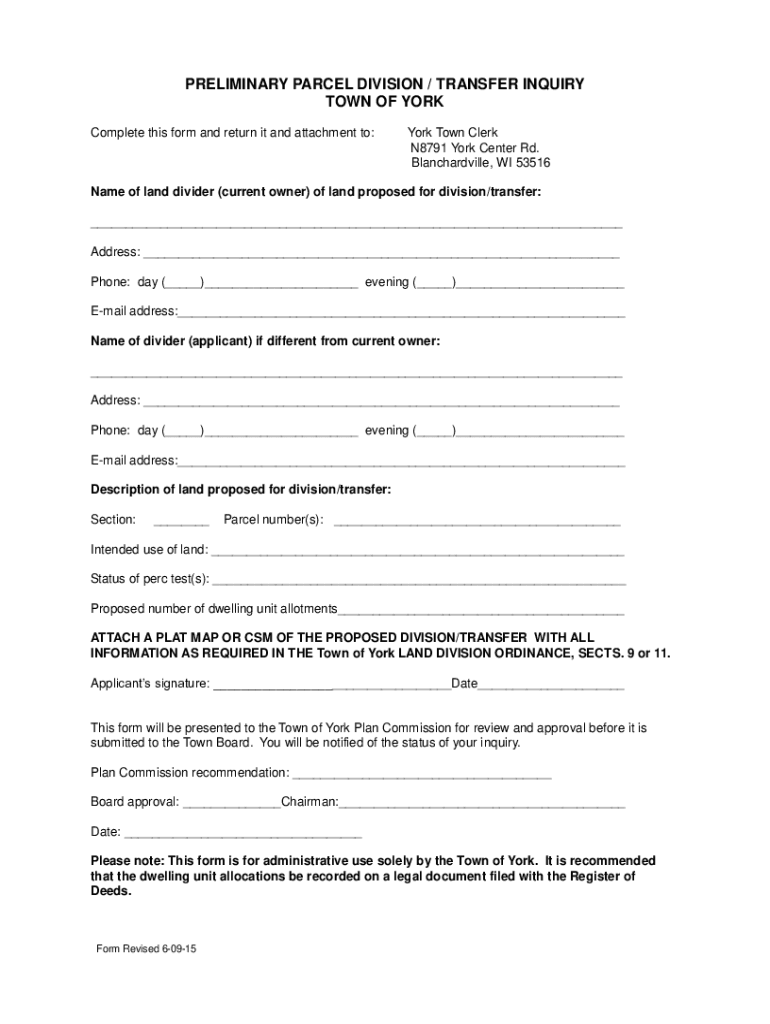 Fillable Online Preliminary Parcel Division-Transfer Inquiry Form Fax ...