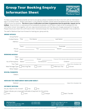 Fillable Online Group Tour Booking Enquiry Information Sheet Fax Email ...