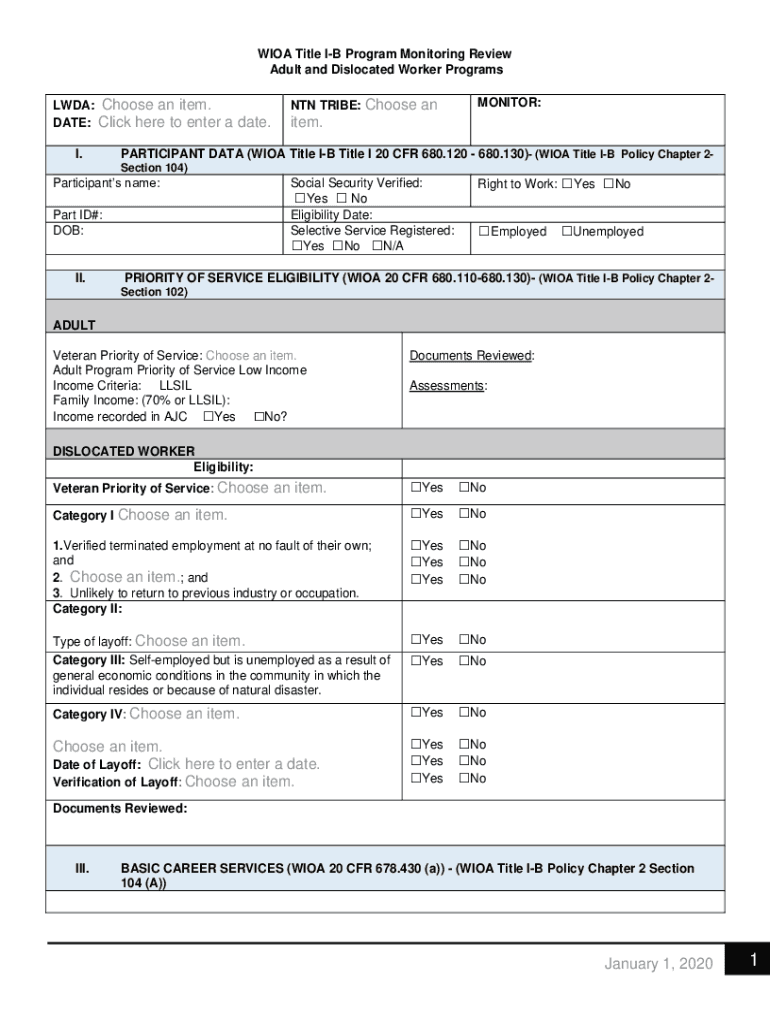 Fillable Online WIOA Title I-B Program Monitoring Review - Adult and ...