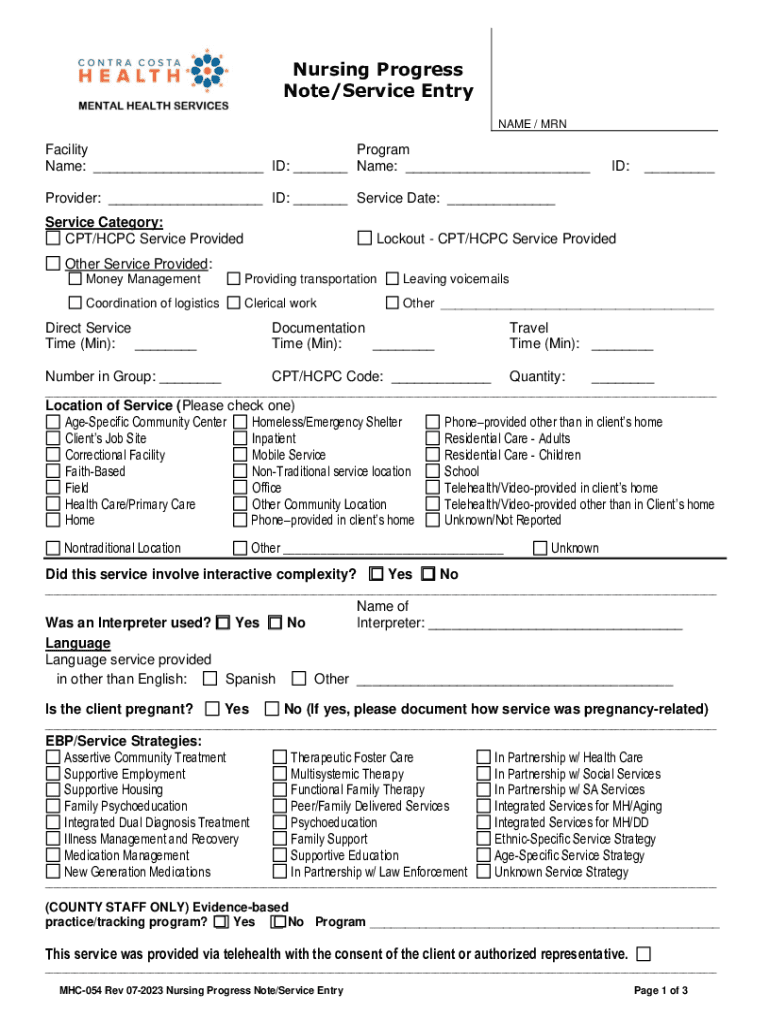 Fillable Online Nursing Progress Note/Service Entry Fax Email Print - pdfFiller