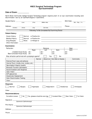 Fillable Online NSCC Surgical Technology Program Eye Examination Fax Email Print - pdfFiller