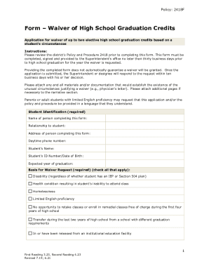 Fillable Online 2418F Form Waiver of High School Graduation Credits Fax ...