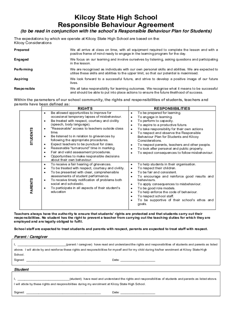 Fillable Online Responsible Behaviour Agreement Form.docx Fax Email ...