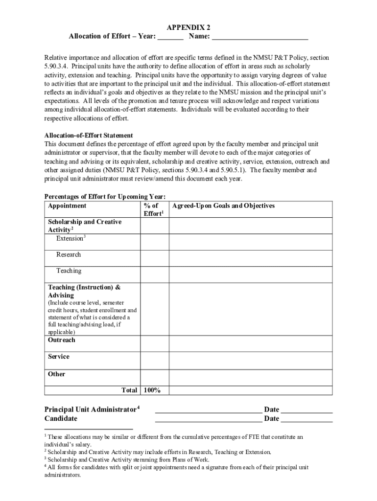 Fillable Online Allocation of Effort Form Instructions Fax Email Print ...