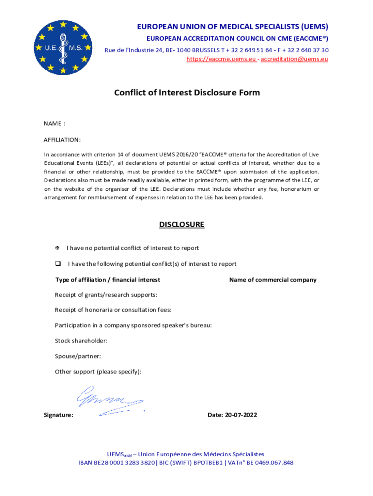 Fillable Online In accordance with criterion 14 of document UEMS 2016/20 EACCME criteria for the ...
