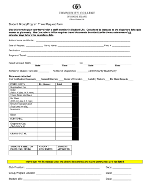 Fillable Online Student Group/Program Travel Request Form Fax Email ...
