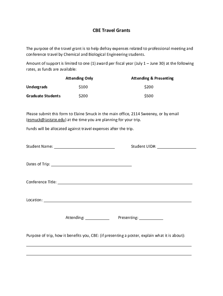 Fillable Online CBE Travel Grants Fax Email Print - pdfFiller
