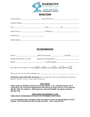 Fillable Online PET INTAKE FORM STATEMENT OF SURRENDER Fax Email Print ...