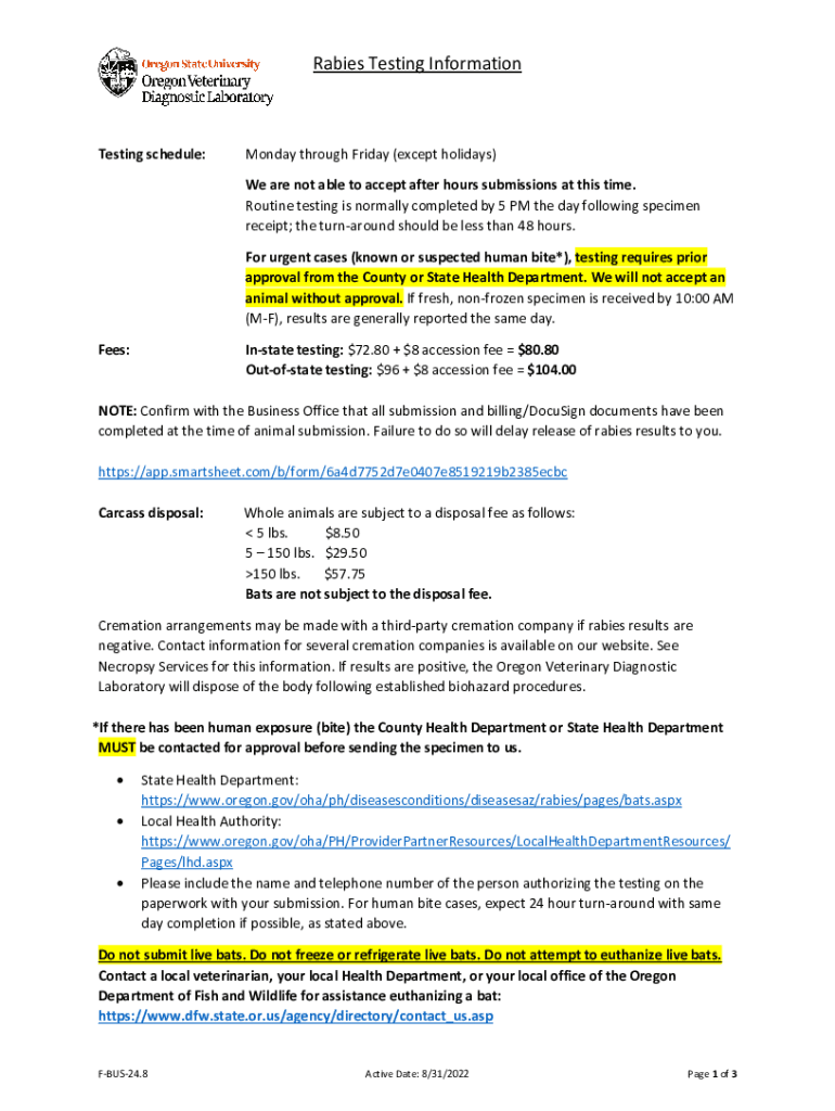 Fillable Online RABIES TESTING REQUEST FORM Fax Email Print - pdfFiller