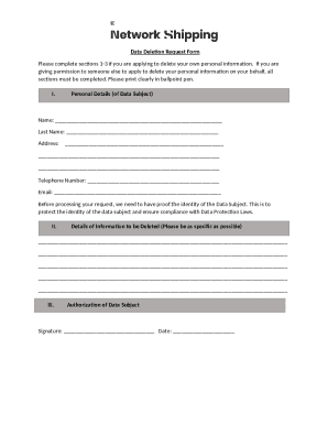 Fillable Online Data Deletion Request Form Please complete sections 1-3 ...
