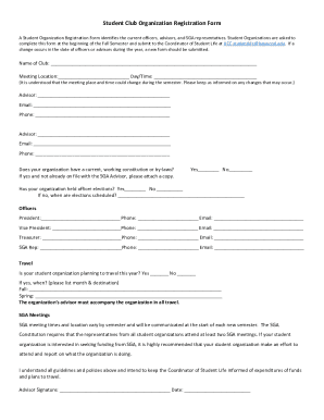 Fillable Online Student Club Organization Registration Form Fax Email ...