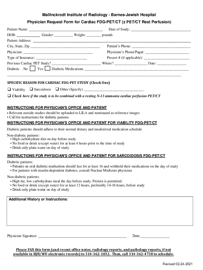 Fillable Online Physician request PET form - Mallinckrodt Institute of ...