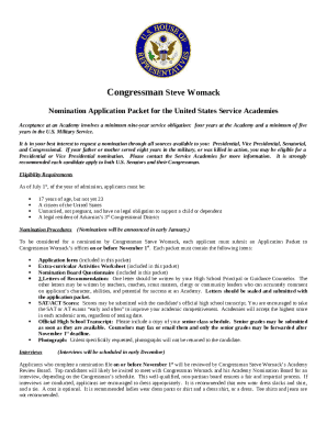 service academy nomination application - Steve Womack Doc Template | pdfFiller
