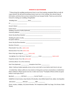 Fillable Online Dj Questionnaire For Weddings Dj Entertainment For All ...