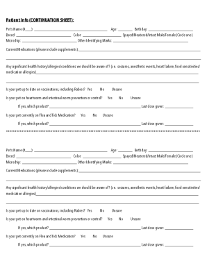 Fillable Online Patient info continuation sheet Fax Email Print - pdfFiller