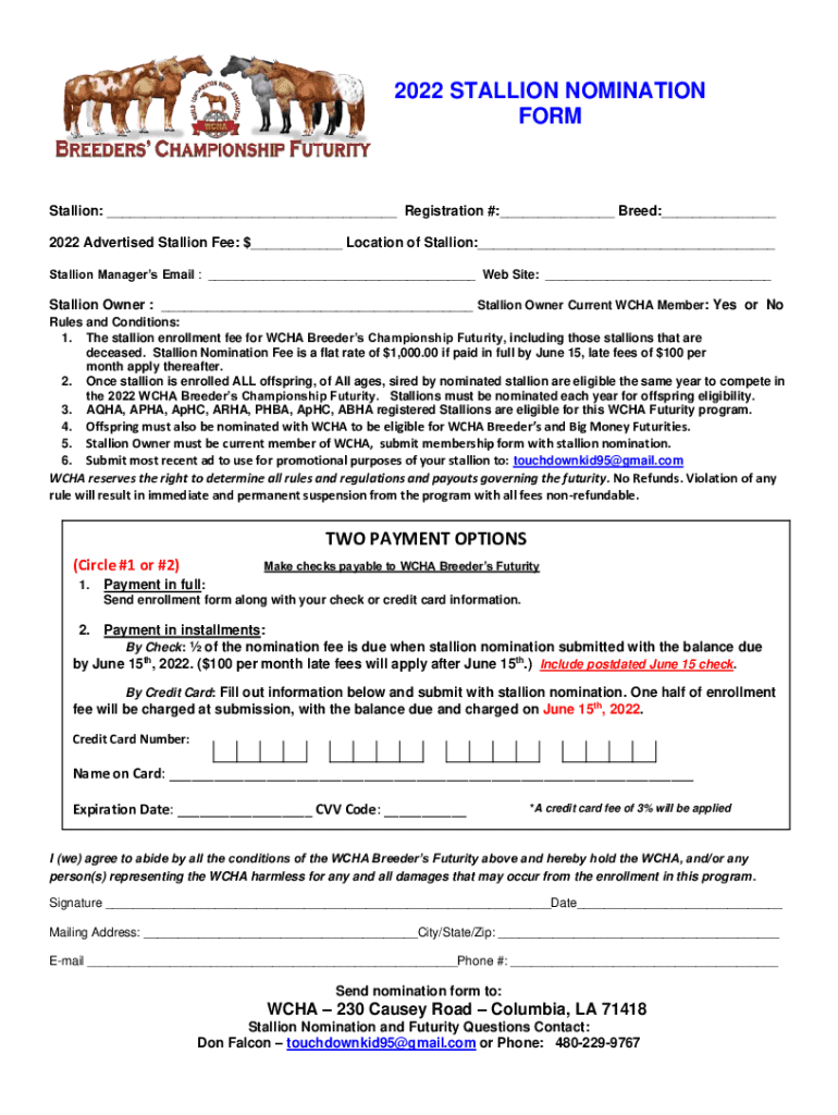 Fillable Online 2022 STALLION NOMINATION FORM Fax Email Print - pdfFiller