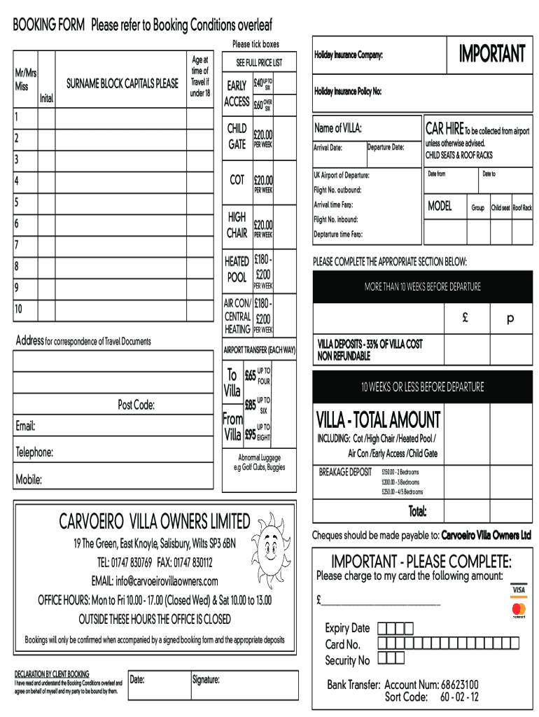 Fillable Online Car Booking Form - Fill Online, Printable, Fillable ...