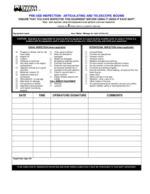 Fillable Online Pre-use inspection articulating and telescopic boom ...
