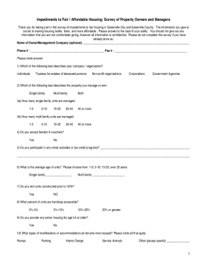 Fillable Online Impediments to Fair Housing: Survey of Property Owners ...