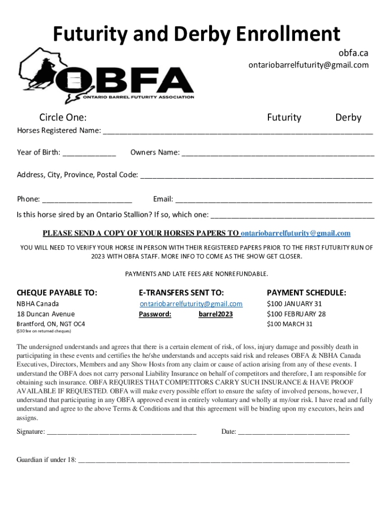 Fillable Online Futurity and Derby Enrollment Fax Email Print - pdfFiller