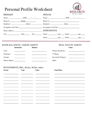 Fillable Online Personal Profile Worksheet Fax Email Print - pdfFiller