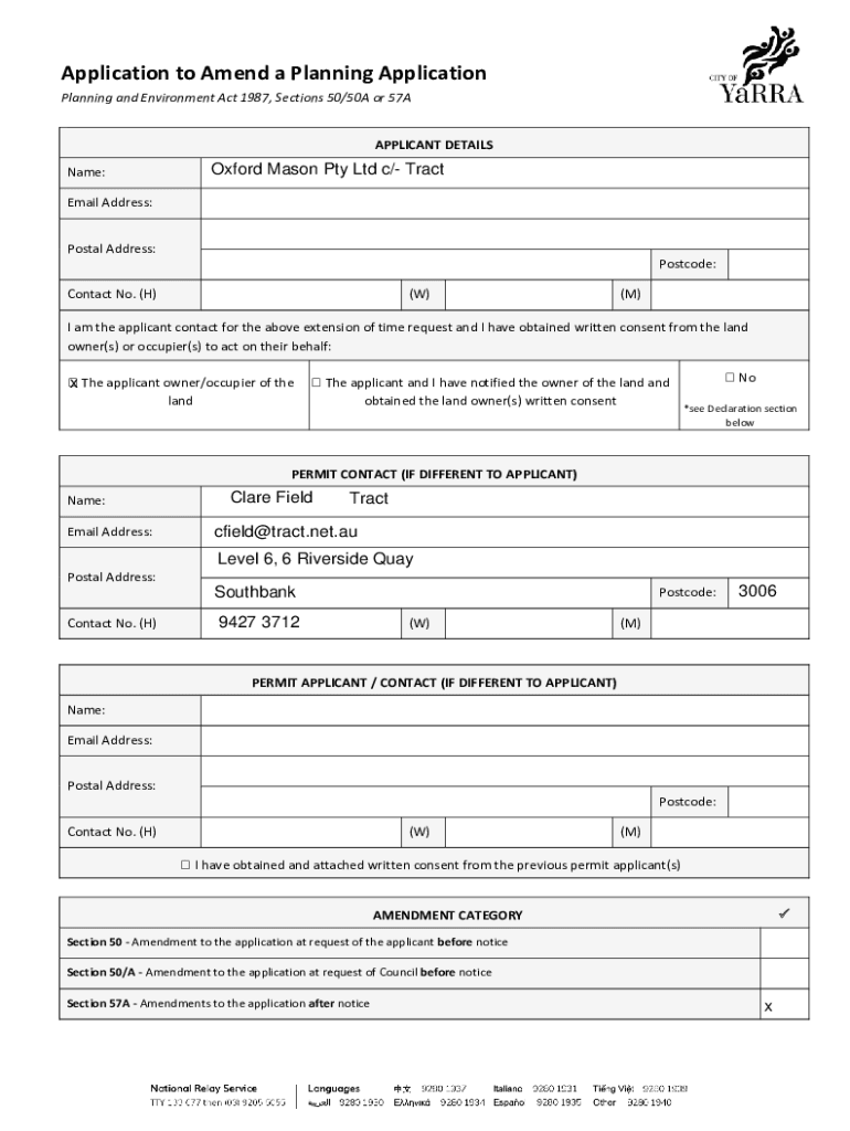 Fillable Online section 50, 50A, 57A amdnemdnt to a current application ...