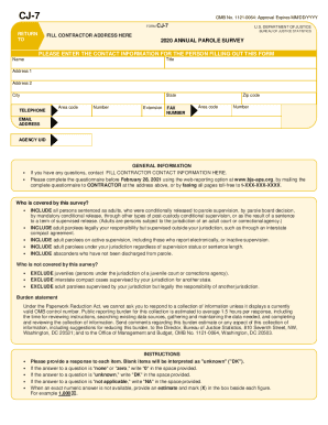 Fillable Online 2020 Annual Parole Survey - Form CJ-7 questionnaire ...