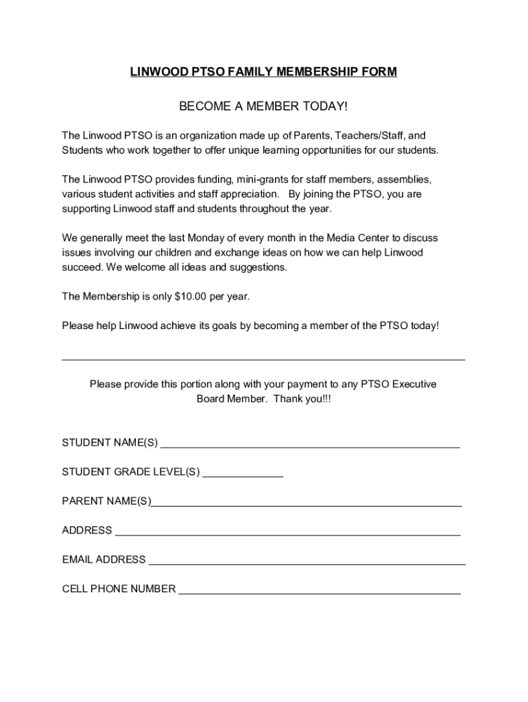 Fillable Online Linwood PTSO Family Membership Form Fax Email Print ...