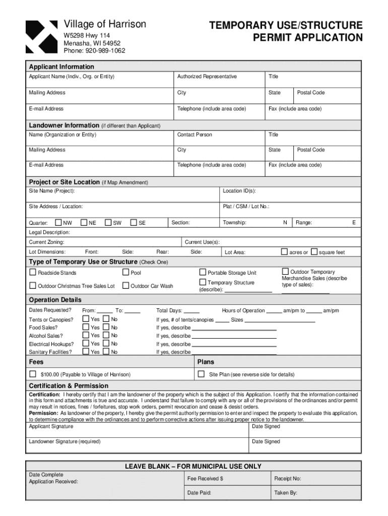 Fillable Online TEMPORARY USE/STRUCTURE Fax Email Print - pdfFiller