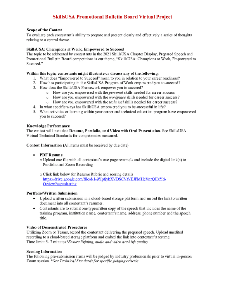 Fillable Online SkillsUSA Promotional Bulletin Board Virtual Project ...