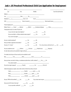 Fillable Online Professional Child Care Application for Employment.docx ...