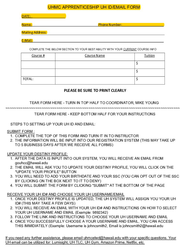 Fillable Online uhmc apprenticeship uh id/email form Fax Email Print ...